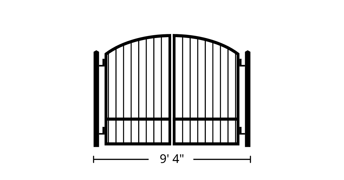 Gate | 9ft 4in Wide, Swing Kit, Dual Panels, Arch Style, Single Pickets ...