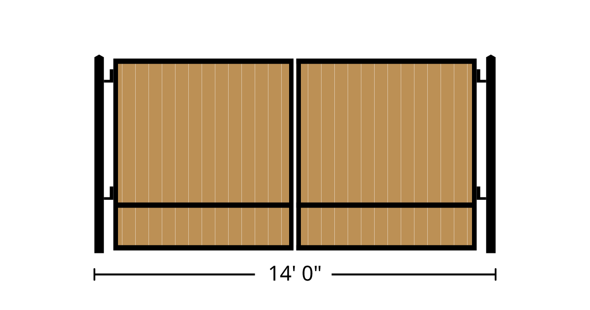 Gate | 14ft 0in Wide, Swing Kit, Dual Panels, Vertical Ironwood, Manual ...
