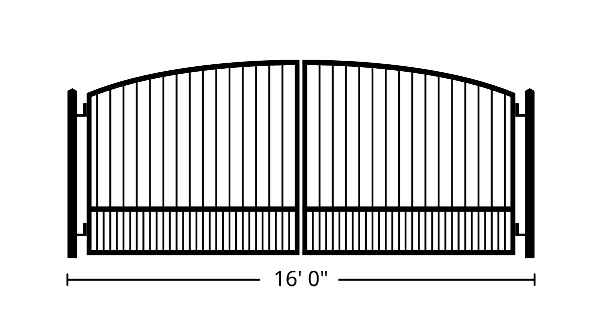 Gate | 16ft 0in Wide, Swing Kit, Dual Panels, Arch Style, Puppy Pickets ...