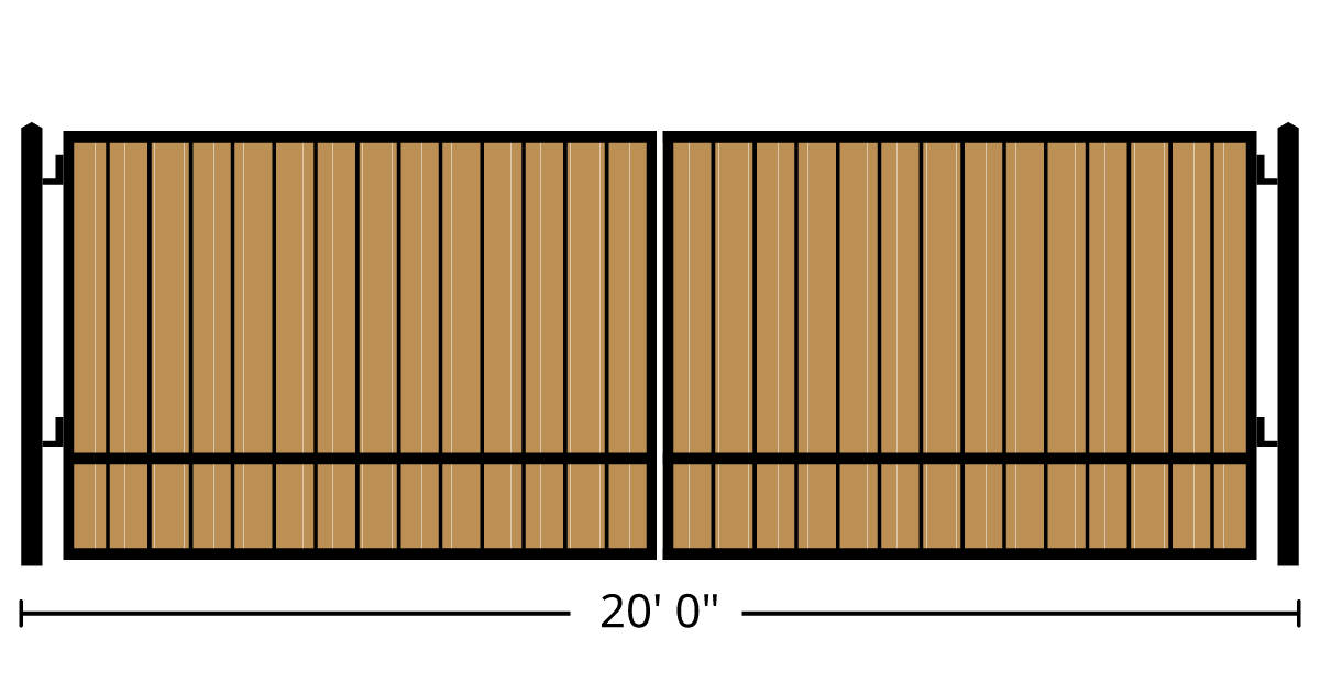 Gate | 20ft 0in Wide, Swing Kit, Dual Panels, Single Pickets, Vertical ...