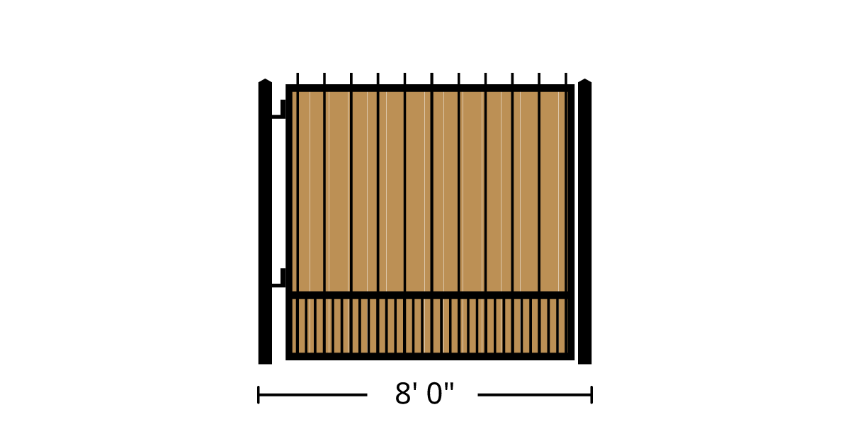 Gate | 8ft 0in Wide, Swing Kit, Solo Panel, Finials Style, Puppy Pickets, Vertical Ironwood ...