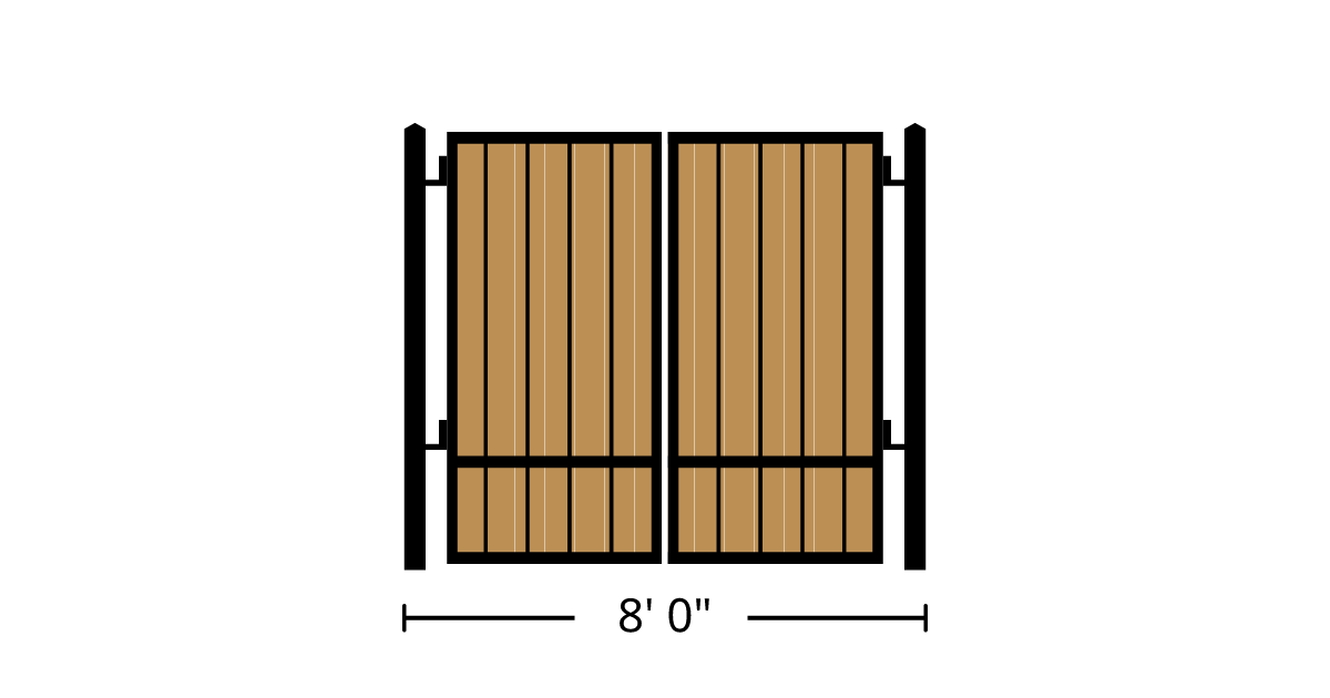 Gate | 8ft 0in Wide, Swing Kit, Dual Panels, Single Pickets, Vertical Ironwood, Manual Access ...