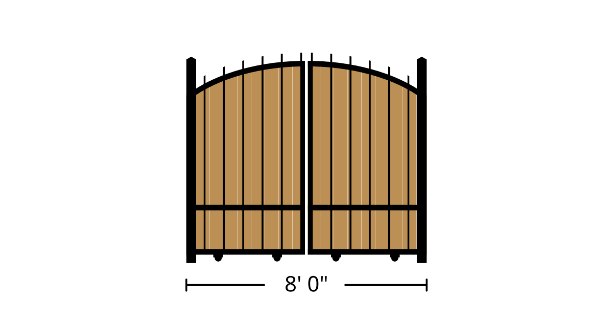 Gate | 8ft 0in Wide, Slide Kit, Dual Panels, Both Style, Single Pickets, Vertical Ironwood ...